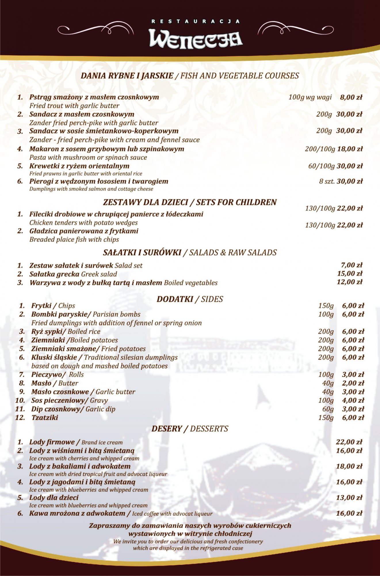 Menu - Restauracja Wenecja w Żorach