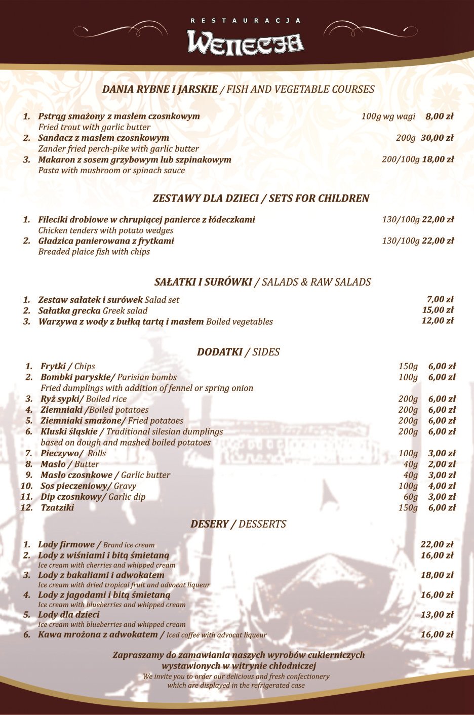 Menu - Restauracja Wenecja w Żorach